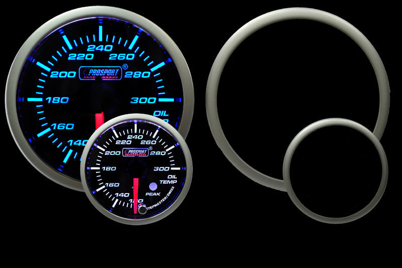Premium Blue/White Oil Temperature Gauge with peak & Warning Prosport ...